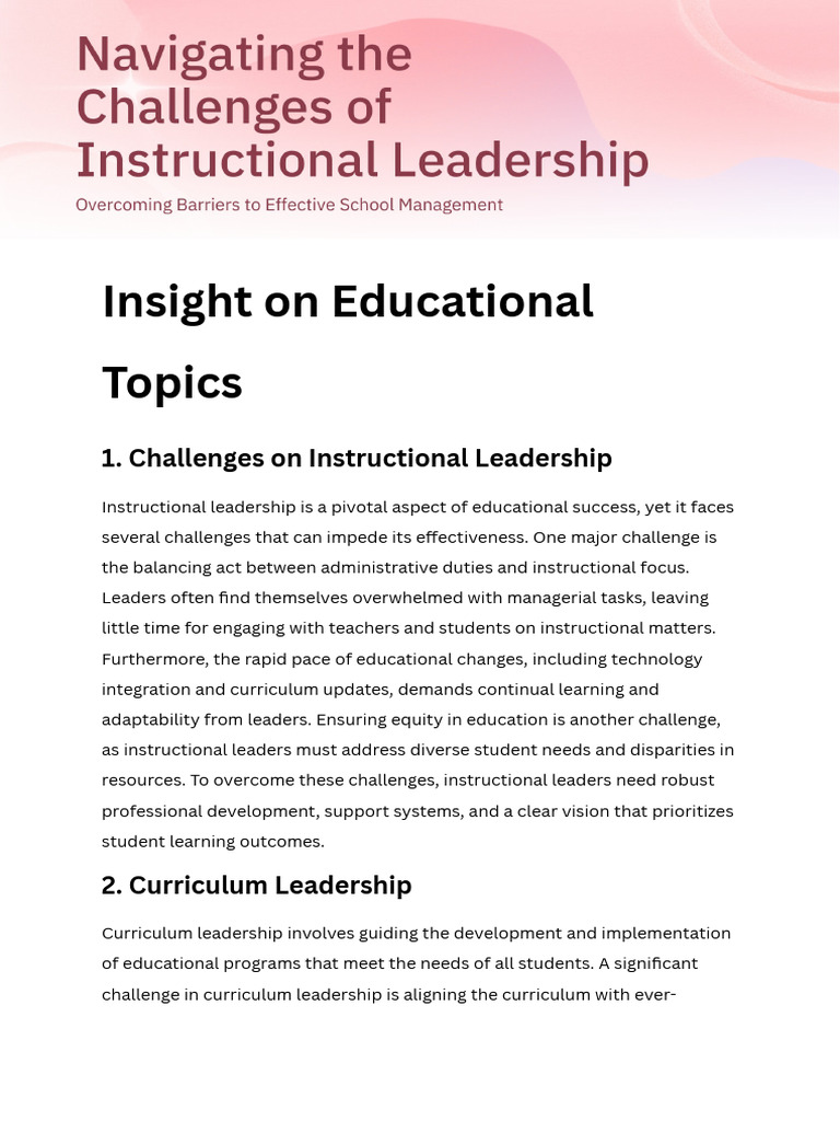 Insight on Educational Topics | PDF | Leadership | Curriculum