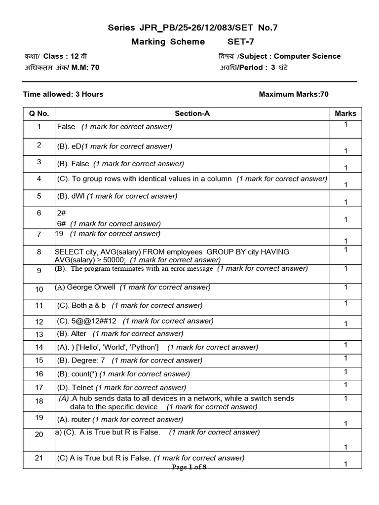 Class 12 Computer Science Marking Scheme | PDF | Computing | Computer ...