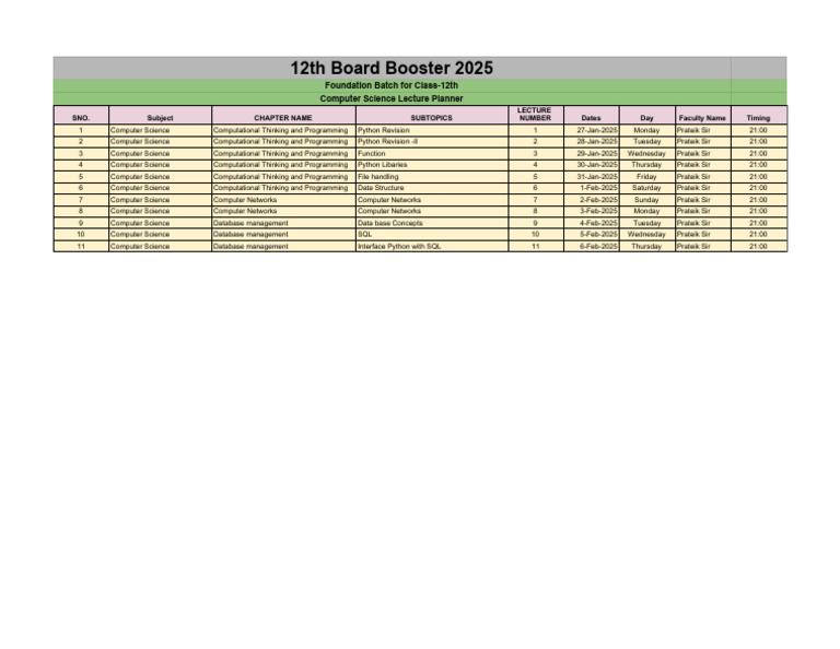 Lecture Planner Computer Science | PDF