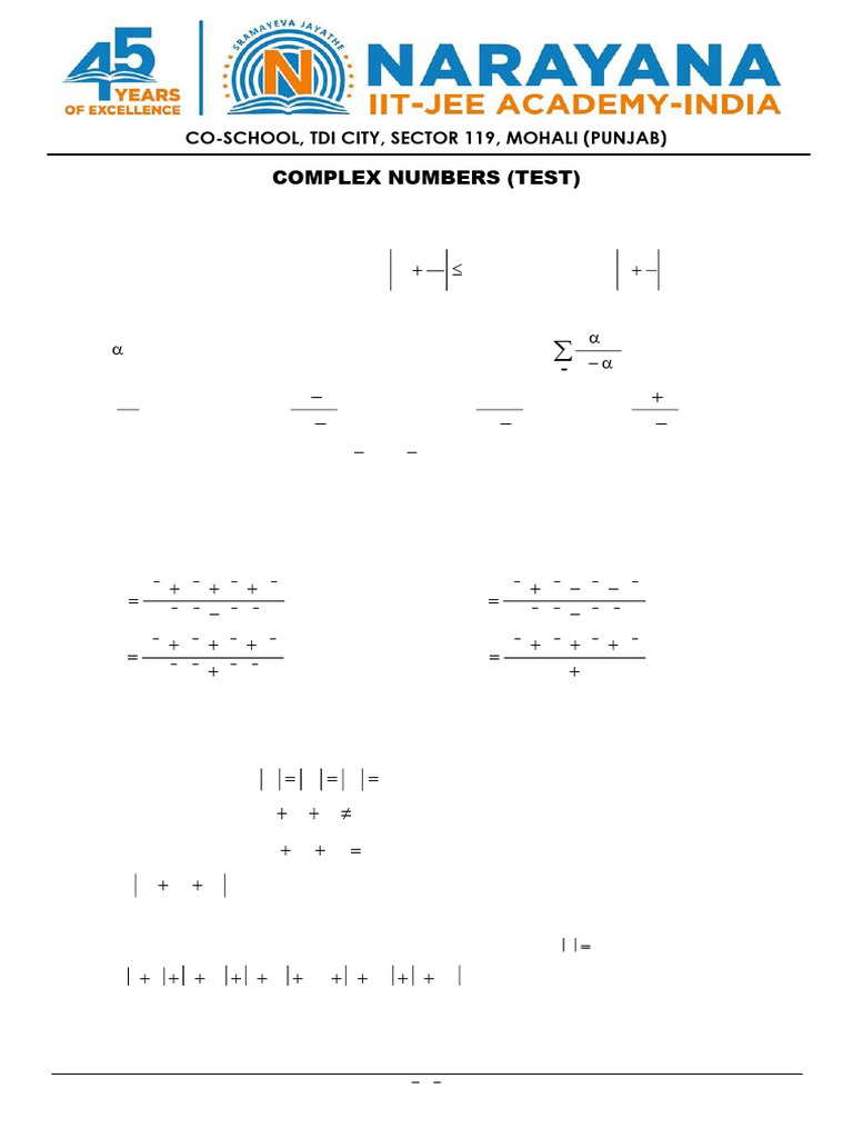 Complex Numbers (Test) Prameela Madam_QP | PDF | Complex Number ...