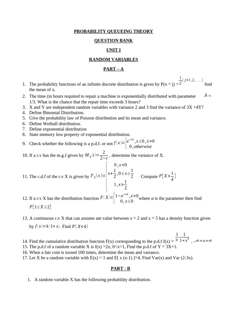 Question Bank PQT | PDF | Probability Density Function | Probability ...