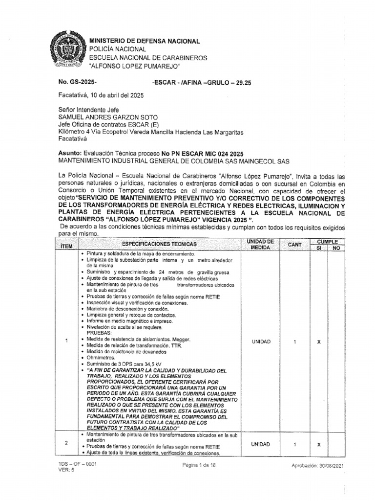 1ra Eval. Técnica 2da Oferta MC 024-25 | PDF