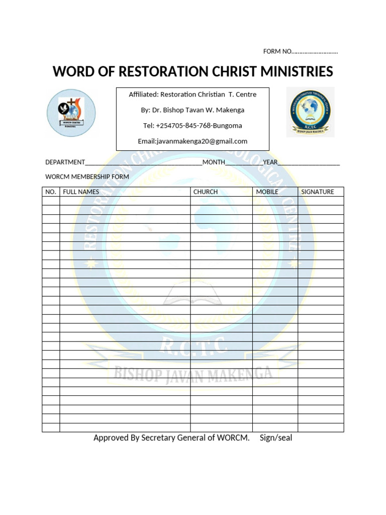 WORCM Membership and Leadership Forms | PDF