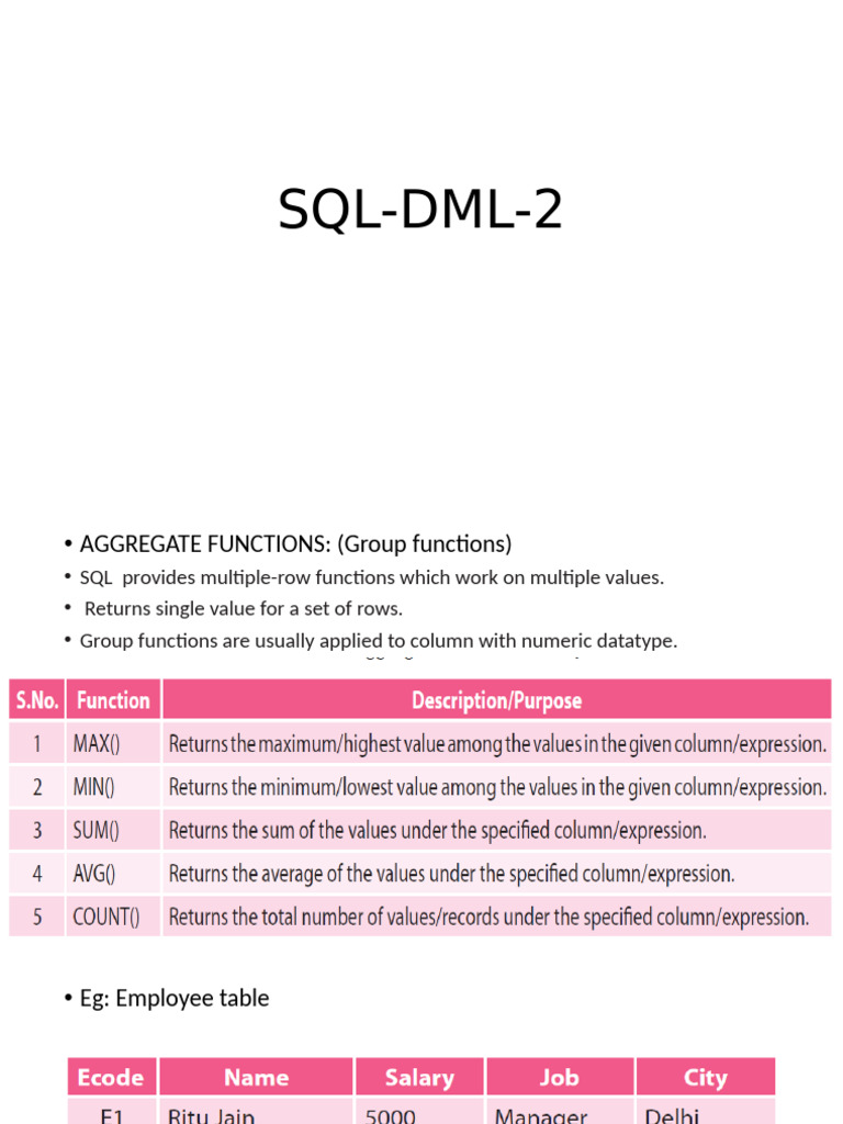 SQL-DML-2 | PDF | Table (Database) | Sql