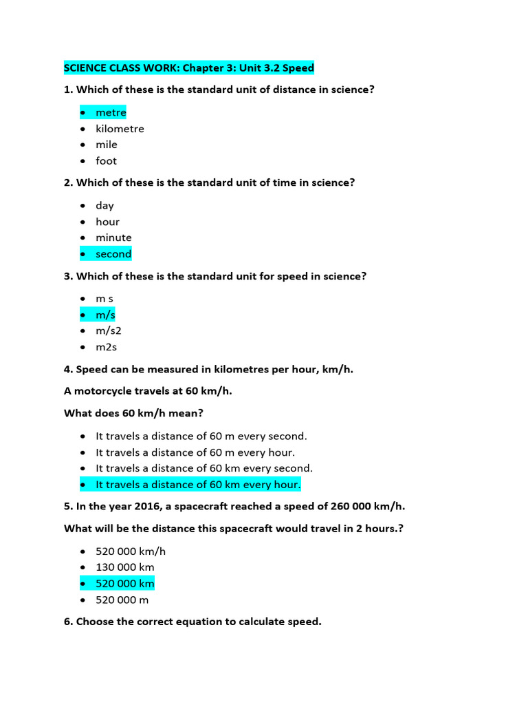 Science CH 3 Forms Answers | PDF | Pressure | Speed
