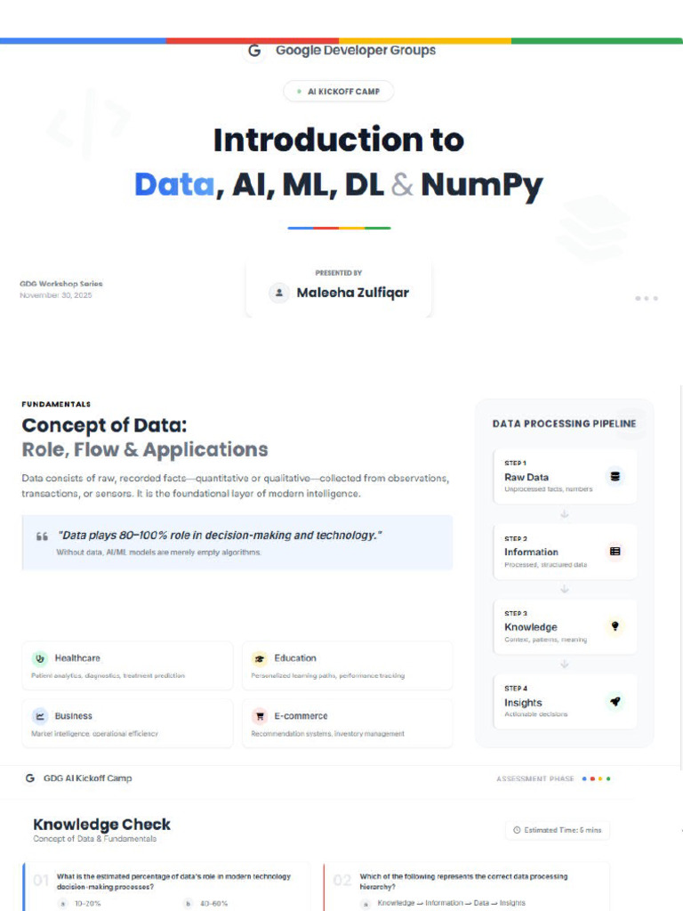 Introduction to Data, AI, ML, DL & NumPy | PDF