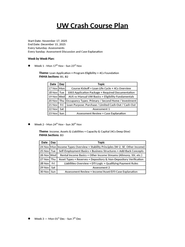 UW Crash Course Plan | PDF | Private Sector | Financial Services