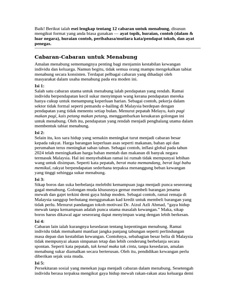 12 cabaran untuk menabung | PDF