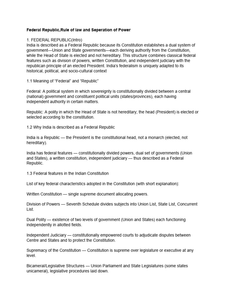 India's Federal Republic and Rule of Law | PDF | Rule Of Law ...