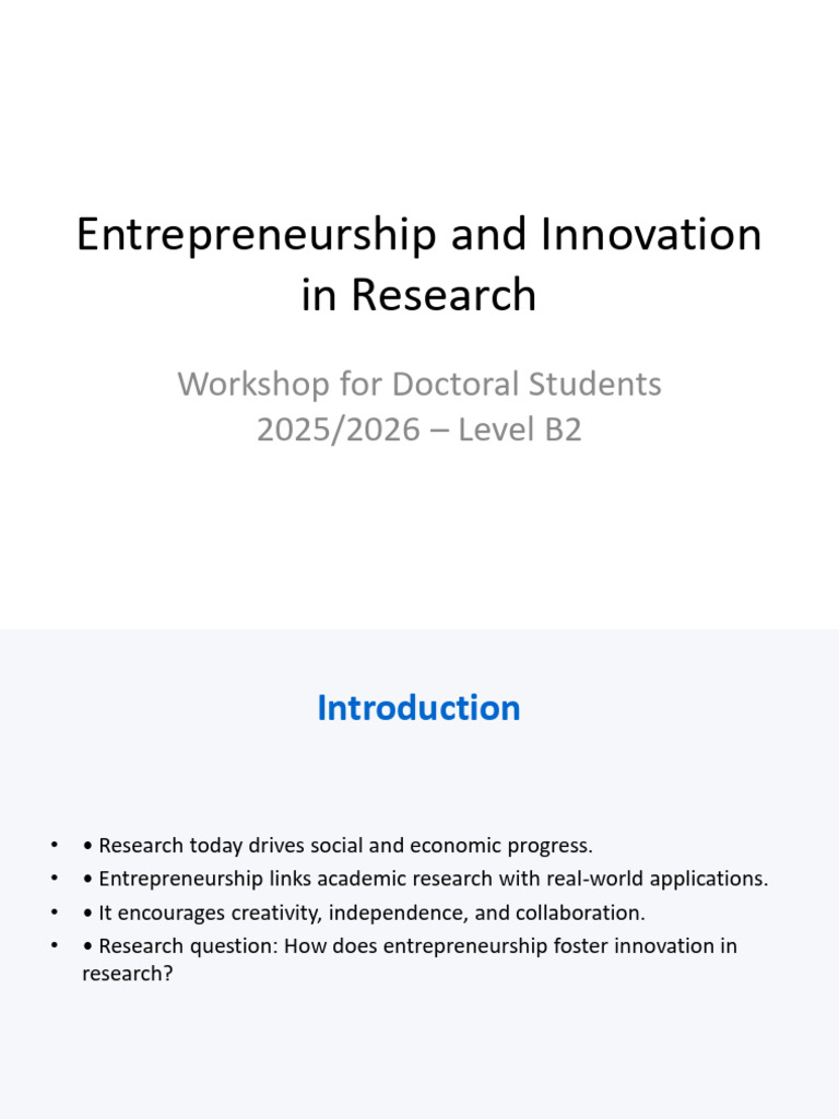 Entrepreneurship and Innovation in Research English | PDF