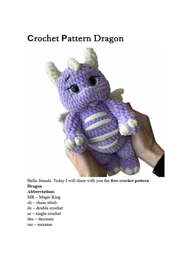 Crochet Pattern Dragon | PDF | Crochet | Needlework