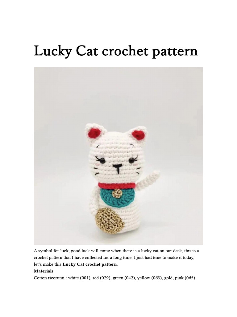 Lucky Cat Crochet Pattern | PDF | Crochet | Crafts