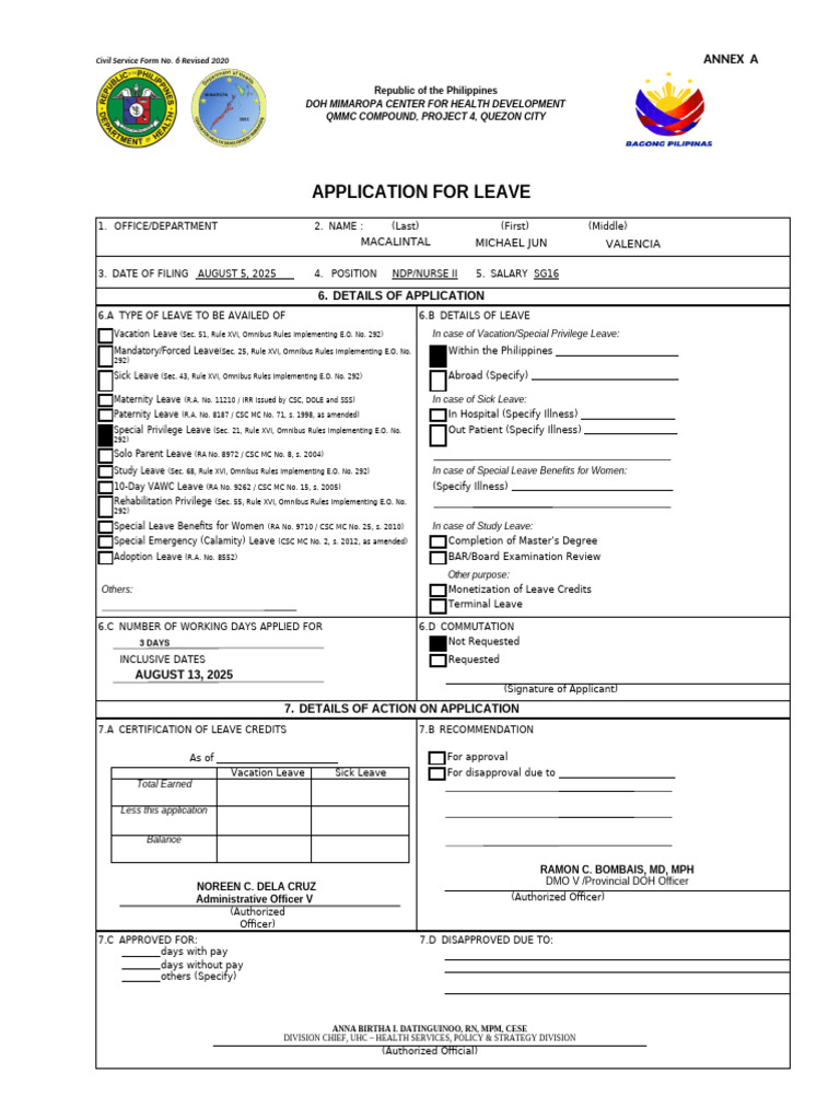Civil Service Leave Application Form | PDF | Parental Leave