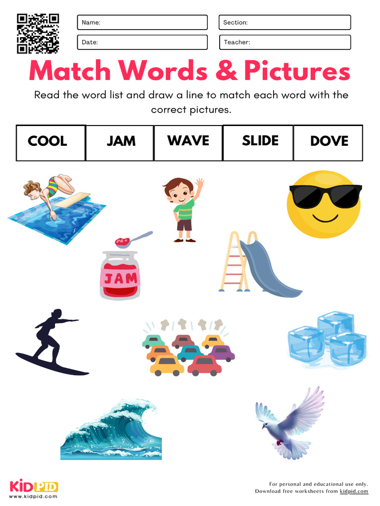 Match Words With Pictures Worksheet For Kindergarten | PDF
