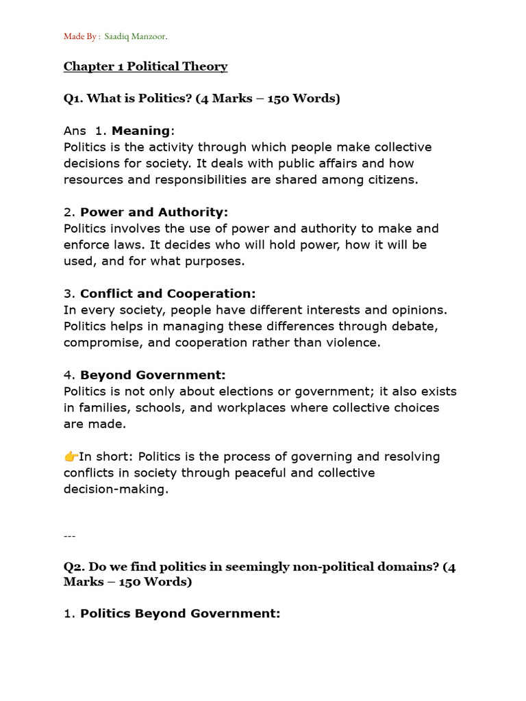 Political Theory All Questions Made by Saadiq Manzoor | PDF | Justice ...