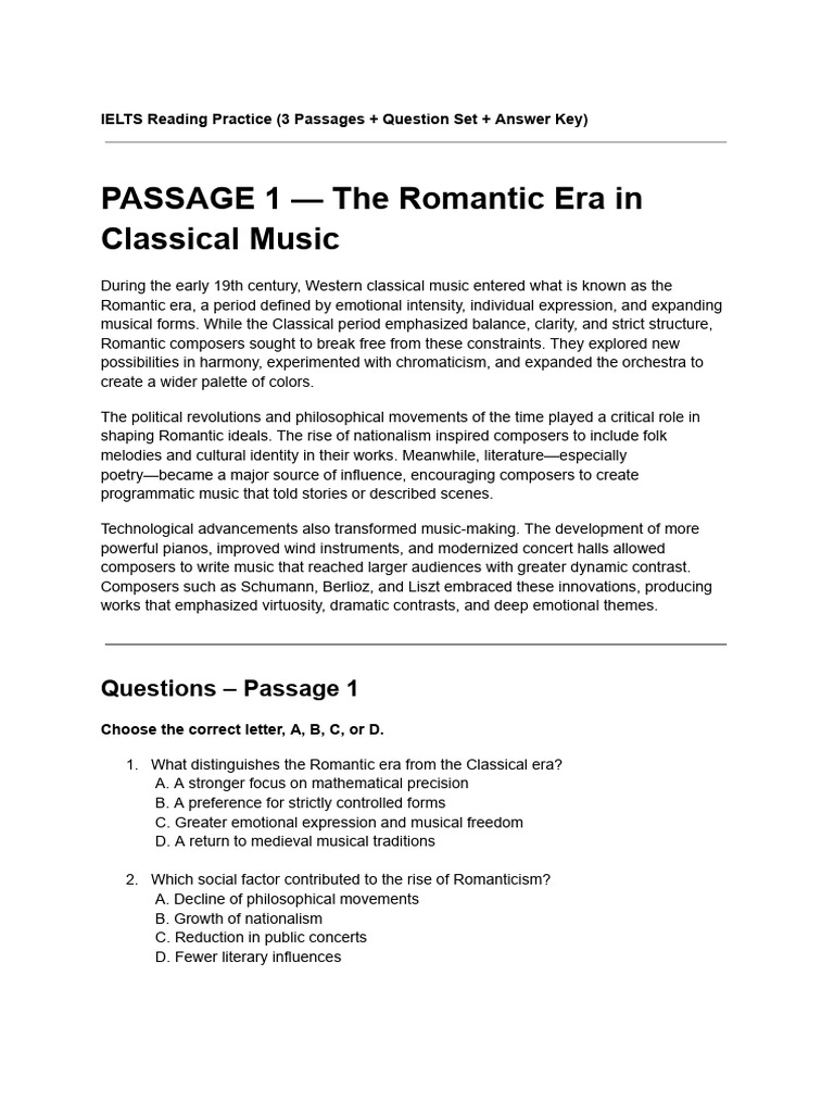 IELTS Reading Practice (3 Passages - Question Set - Answer Key) | PDF ...