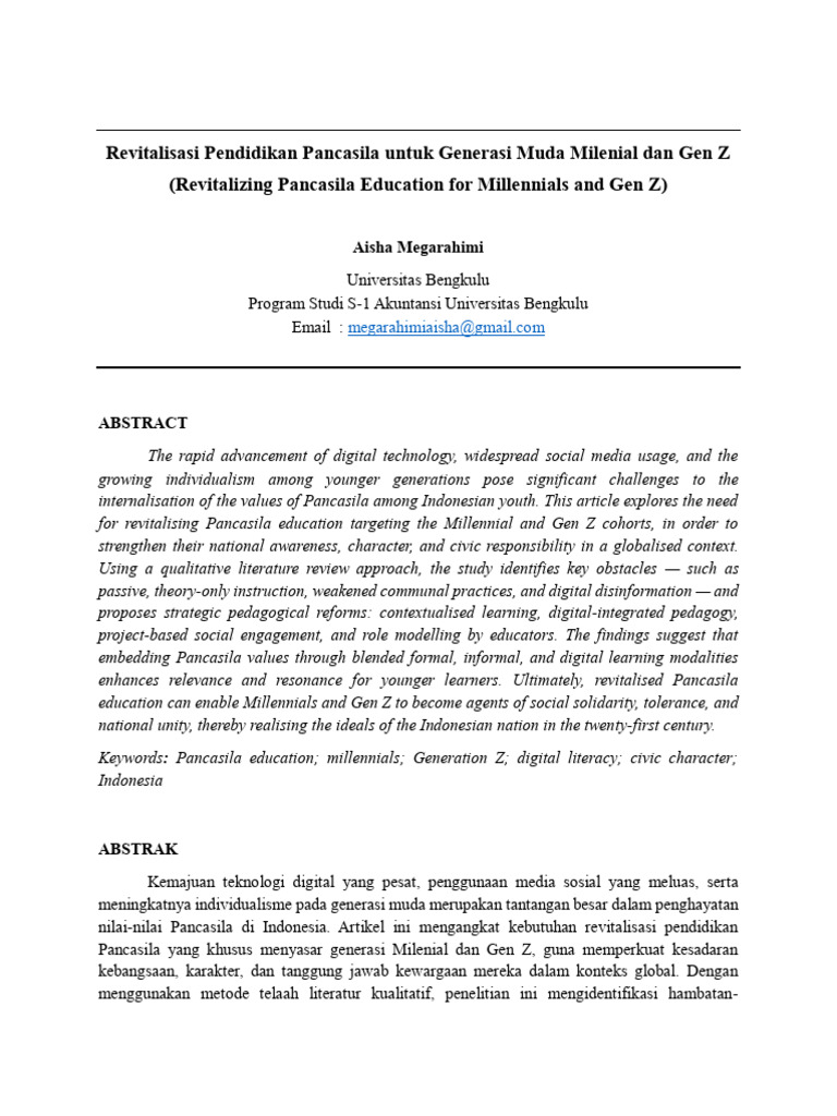 Revitalisasi Pendidikan Pancasila untuk Generasi Muda Milenial dan Gen Z | PDF