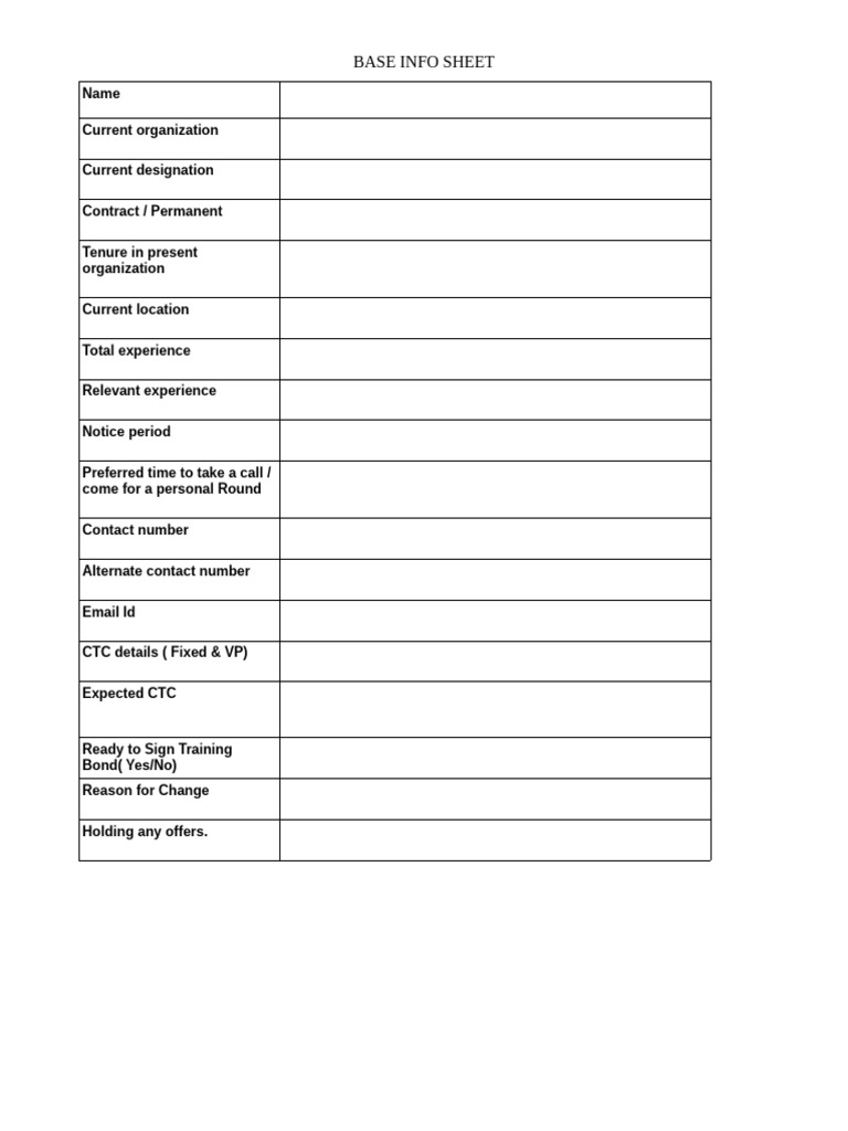 Candidate Information Sheet Template | PDF