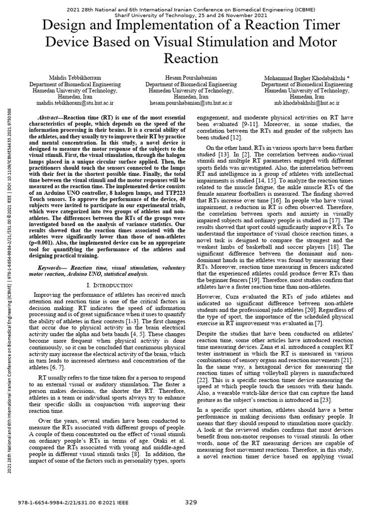 Reaction Timer Device for Athletes | PDF | Mental Chronometry | Mental ...