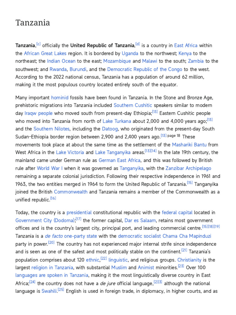 Overview of Tanzania's Geography and History | PDF | Tanzania | East Africa