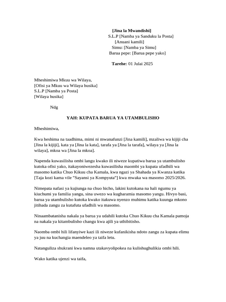 Sample Letter 2025 | PDF