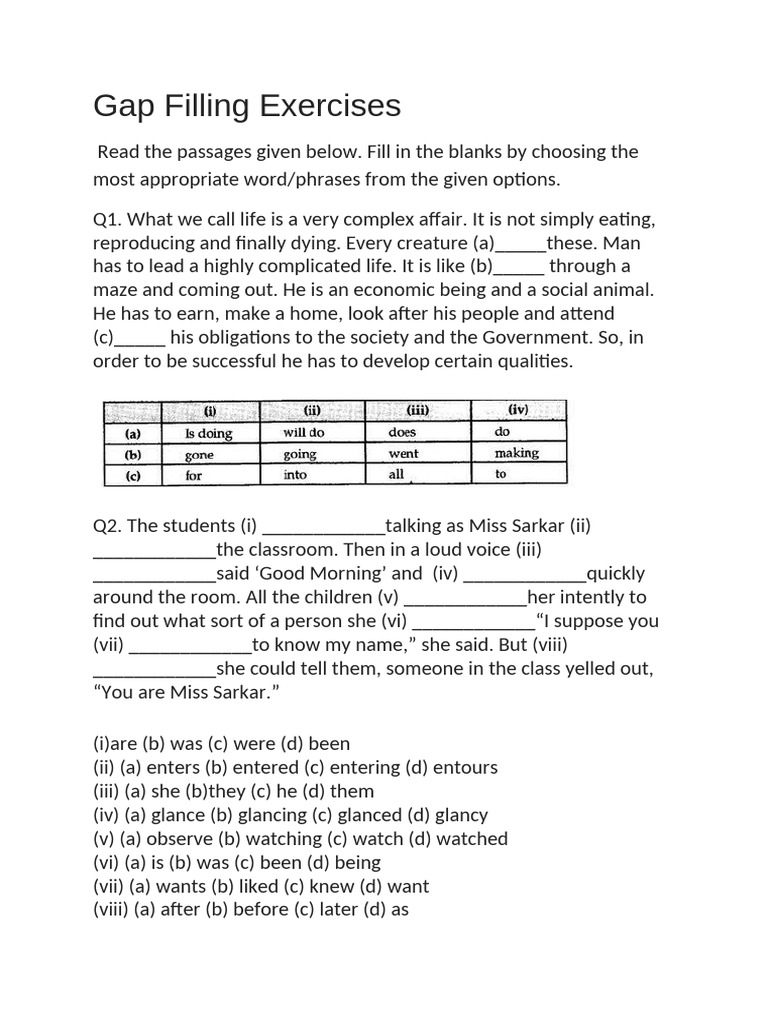 Gap Filling Exercises for Language Skills | PDF