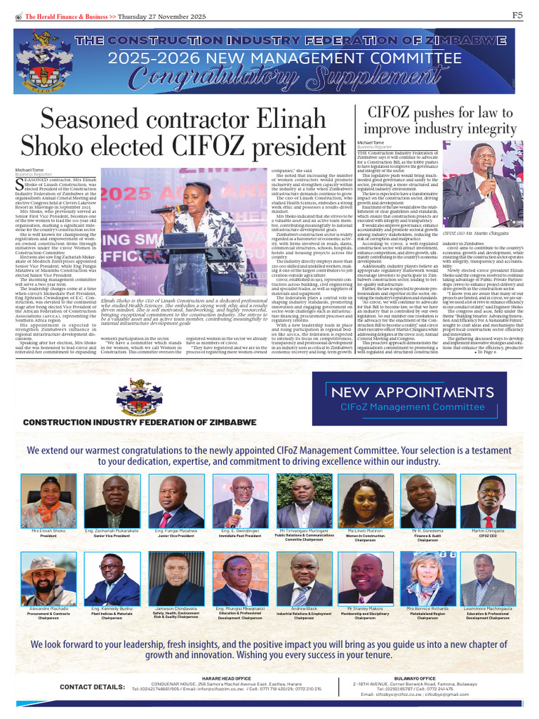 The Herald 27 November 2025, CIFOZ Supplement Pages | PDF | Zimbabwe ...