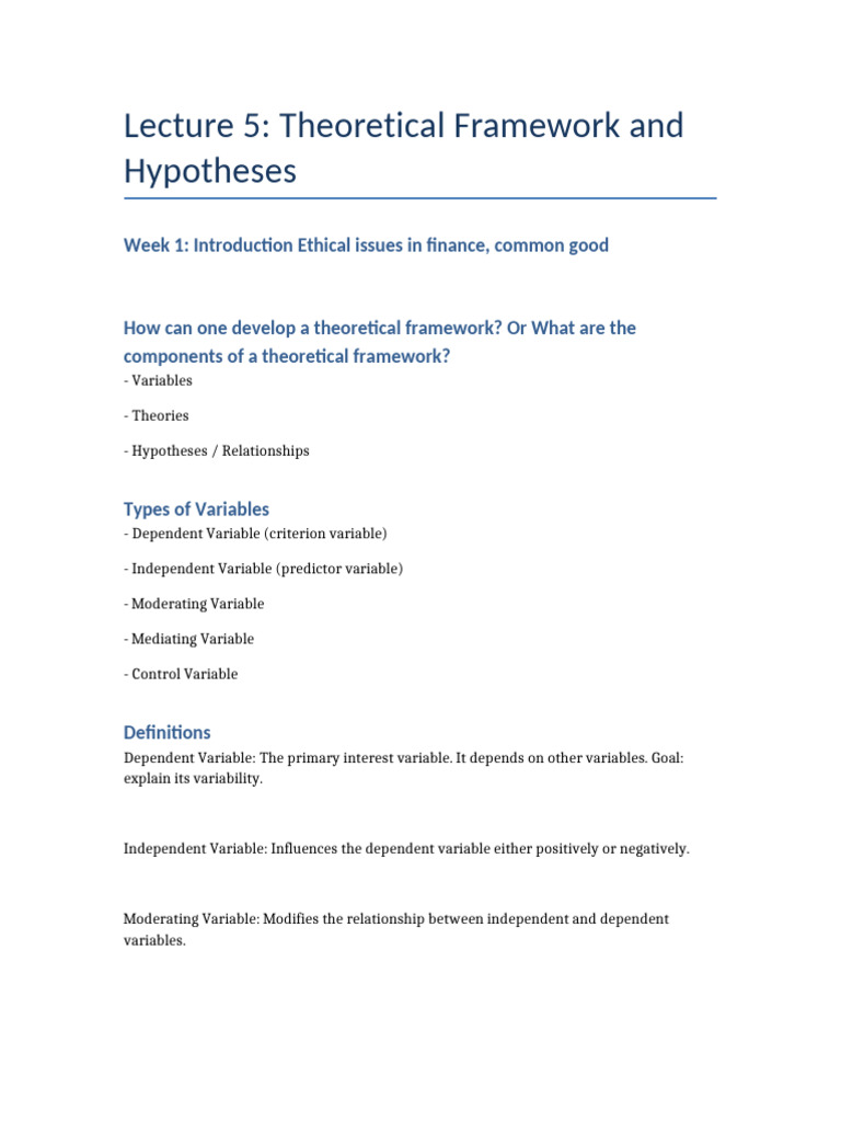 Lecture 5 Theoretical Framework | PDF | Hypothesis | Theory