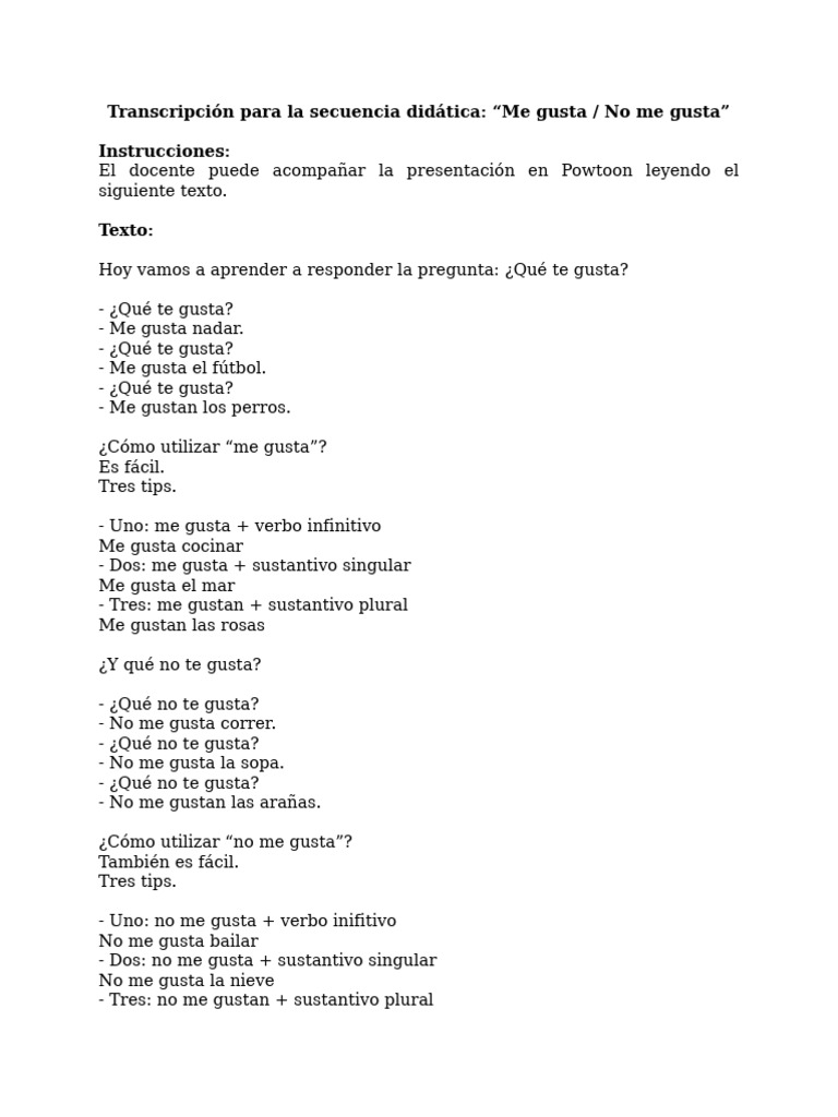 Transcripción Me gusta No me gusta | PDF