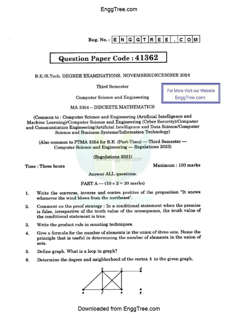 MA3354 Discrete Mathematics Nov Dec 2024 Question Paper Download | PDF