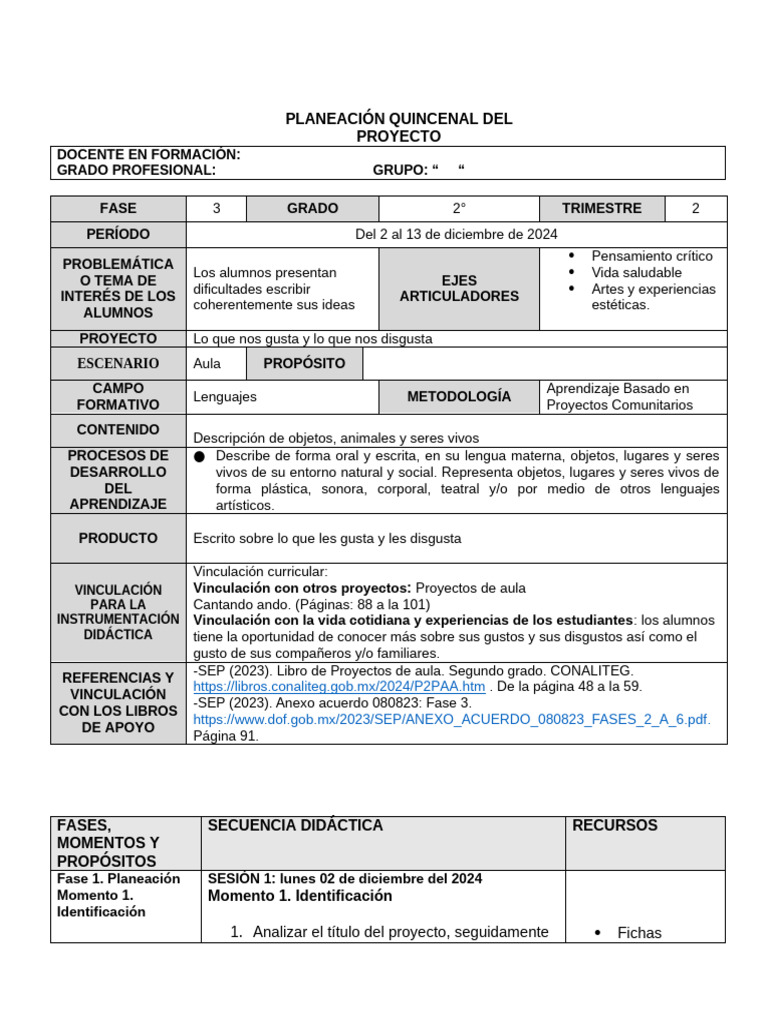 6.1 Planeacion Proyecto de Aula_ | PDF | Maestros | Salón de clases