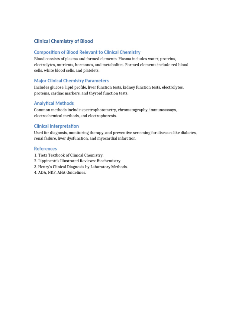 Clinical Chemistry of Blood | PDF