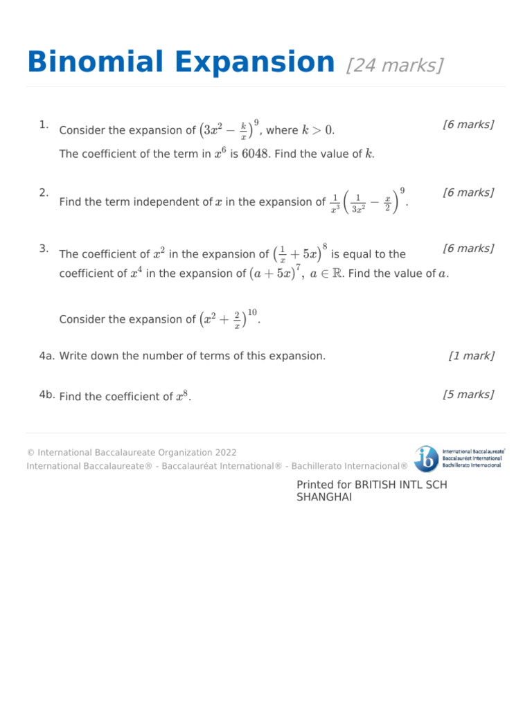 Binomial Expansion Problems and Solutions | PDF
