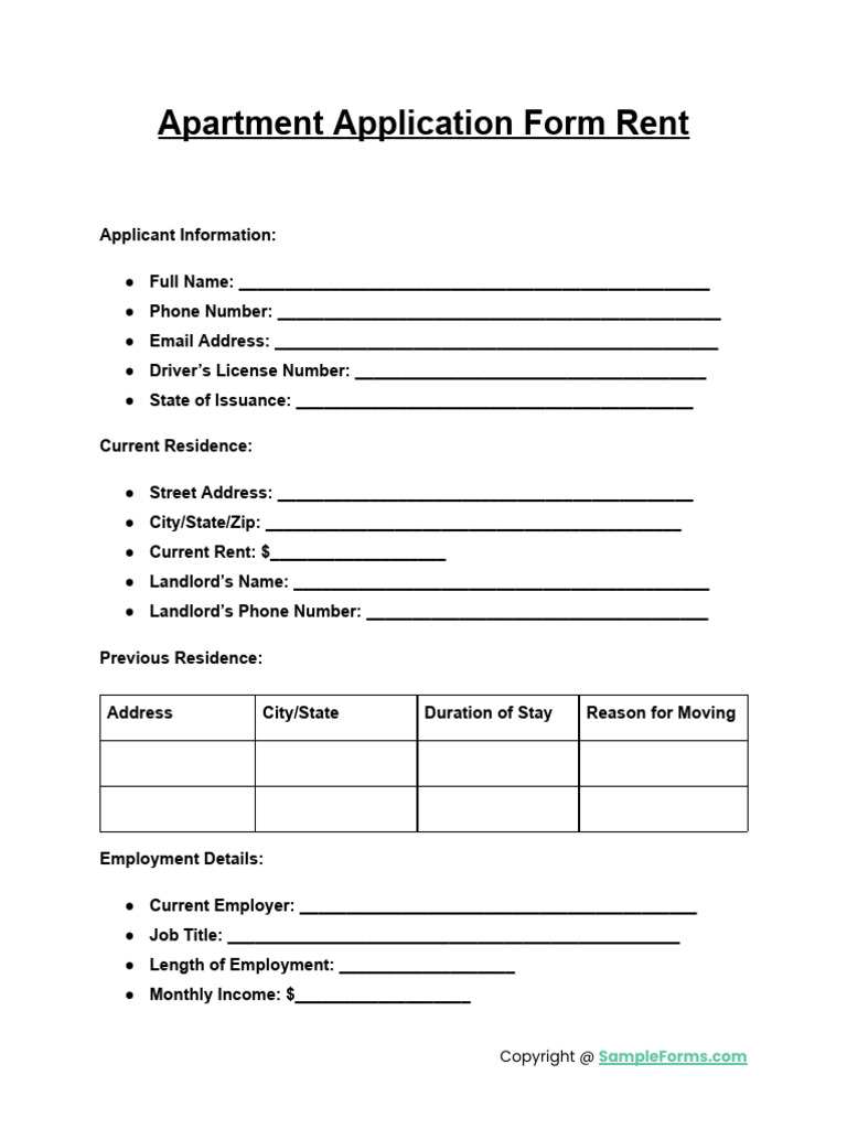 Apartment Application Form Rent | PDF