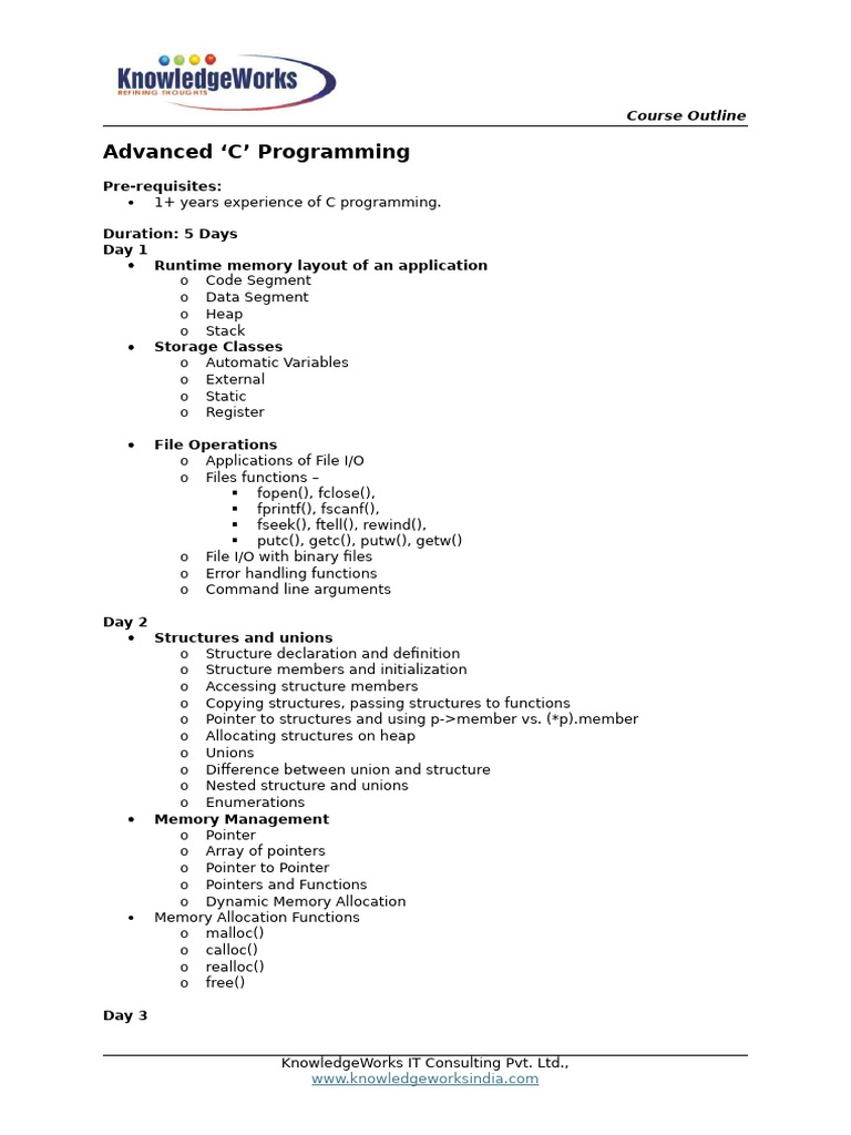 Course Outline - Advanced C Programming | PDF | Thread (Computing ...