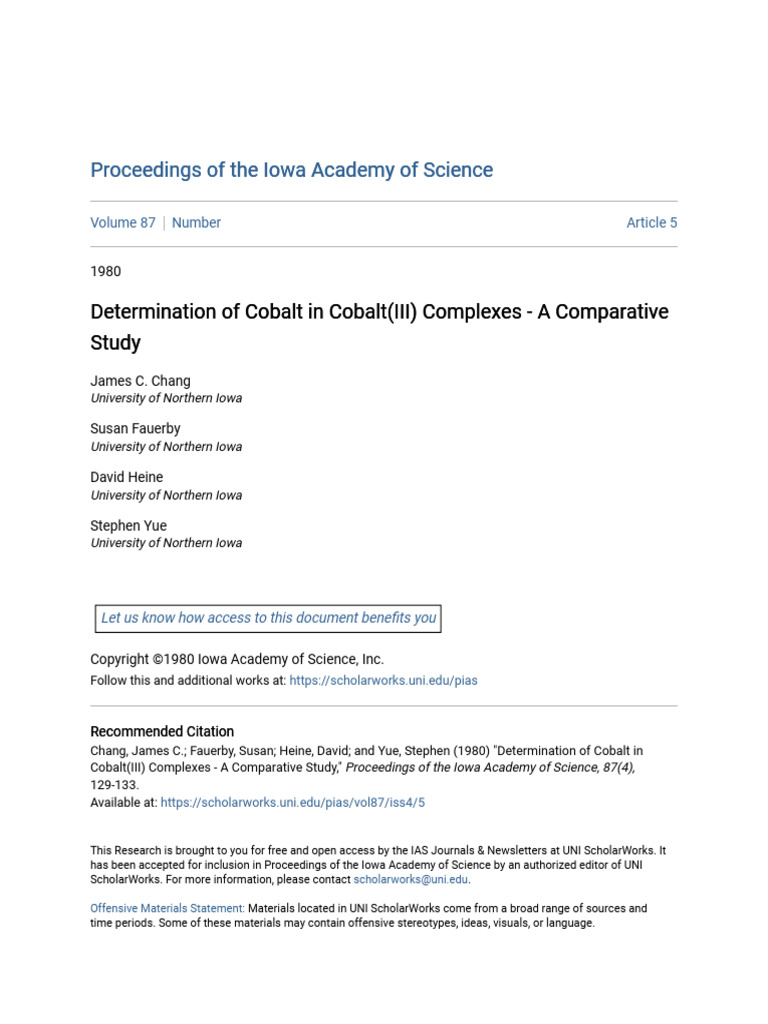Determination of Cobalt in Cobalt (III) Complexes - A Comparative | PDF ...
