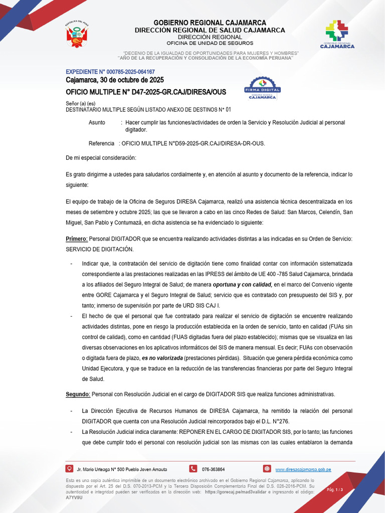 Oficio Multiple d47 2025 Dires Ous | PDF