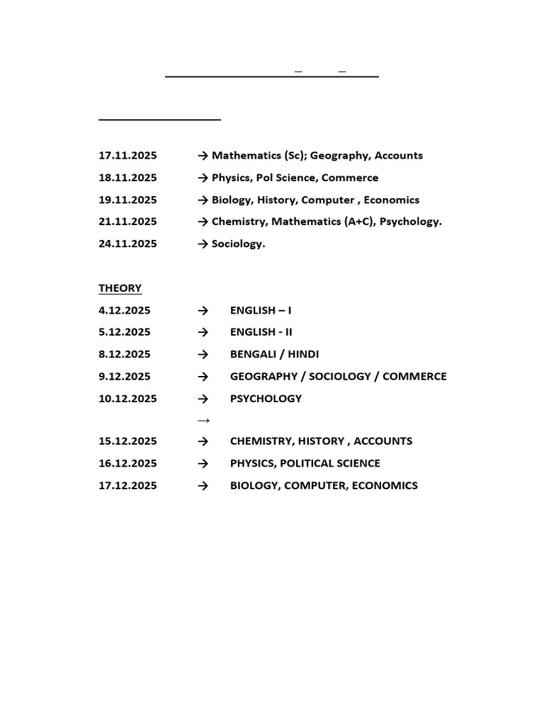 Revised Pre Isc 2025 Time Table | PDF