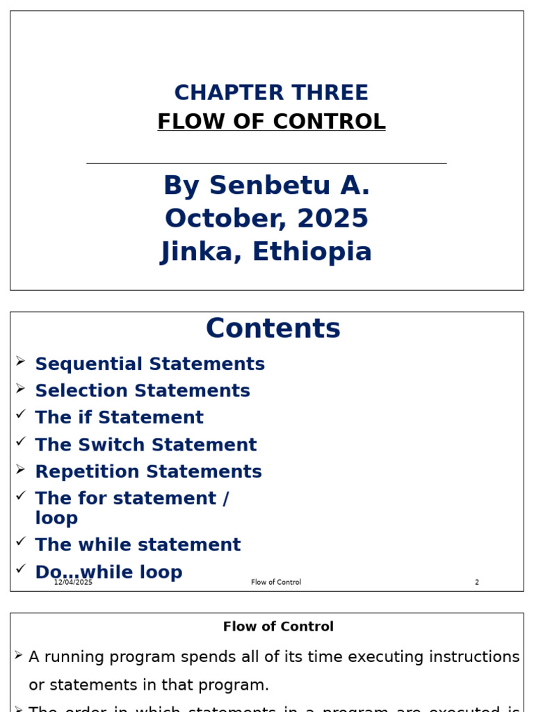 Chapter Three - FLOW of CONTROL Presentation | PDF | Control Flow ...