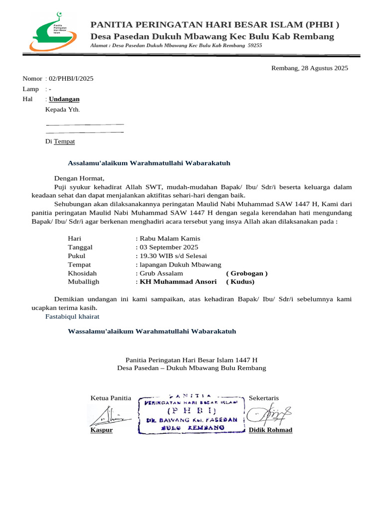 Undangan Phbi 2025 New | PDF