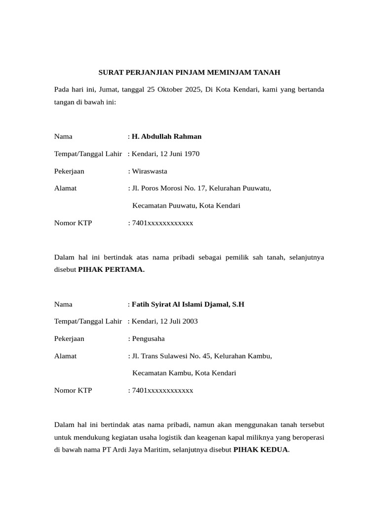 Contoh Surat Pinjam Meminjam | PDF