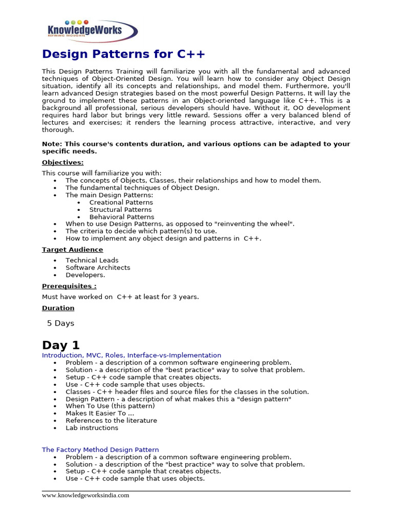 Design Patterns for CPP_5Days | PDF | Software Design Pattern | Source Code