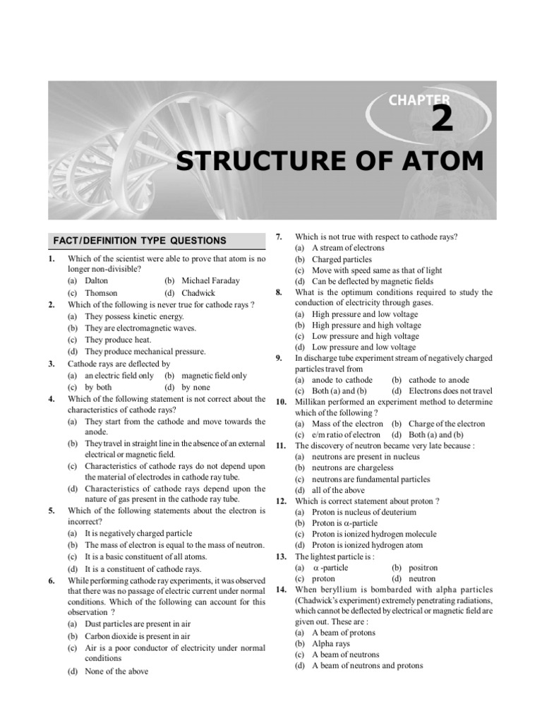 Mcq of Atomic Structure | PDF | Electron | Neutron