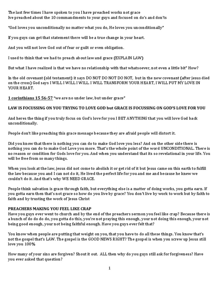 Gods Grace Preaching | Download Free PDF | Grace In Christianity | Sin