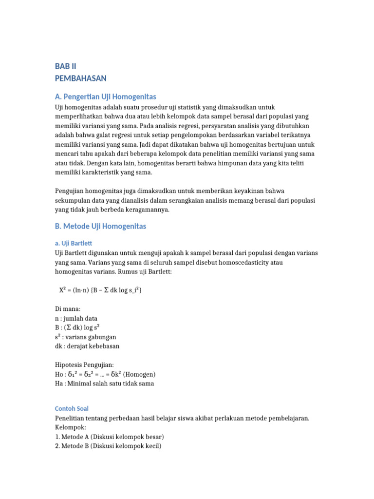Uji Homogenitas Varians dalam Statistik | PDF