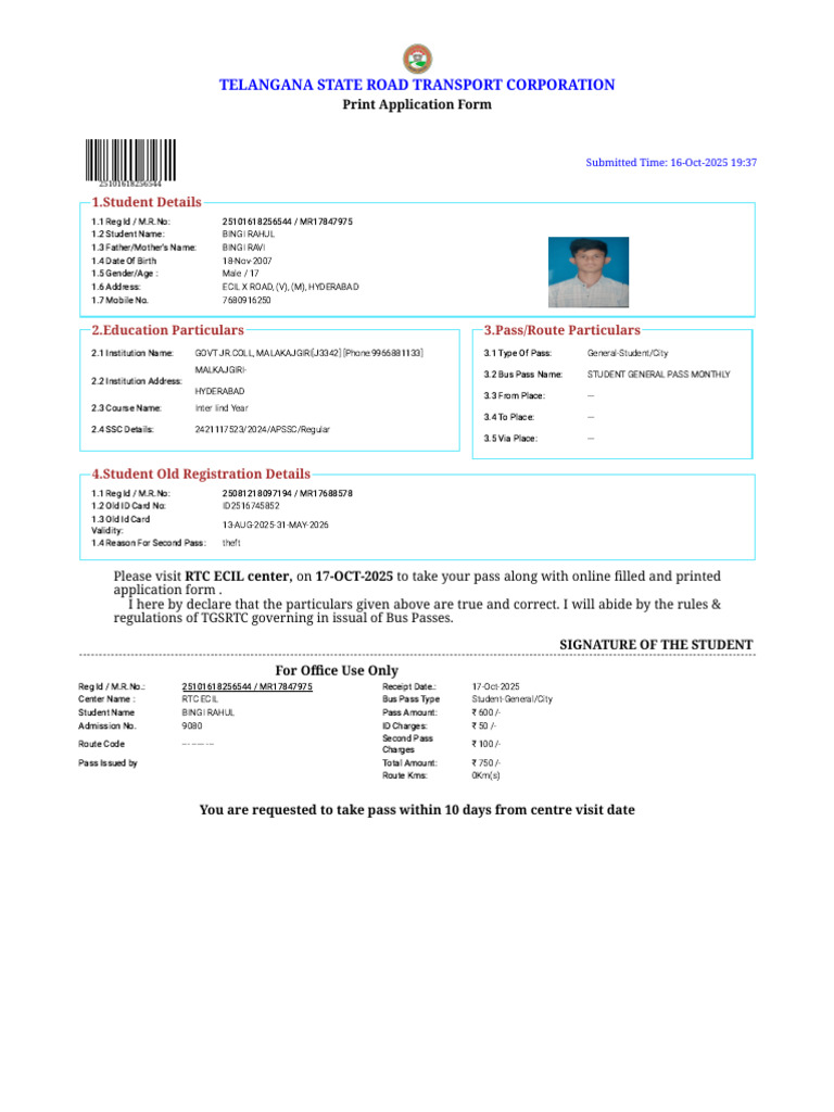 Tgsrtc Bus Pass | PDF | Access Control