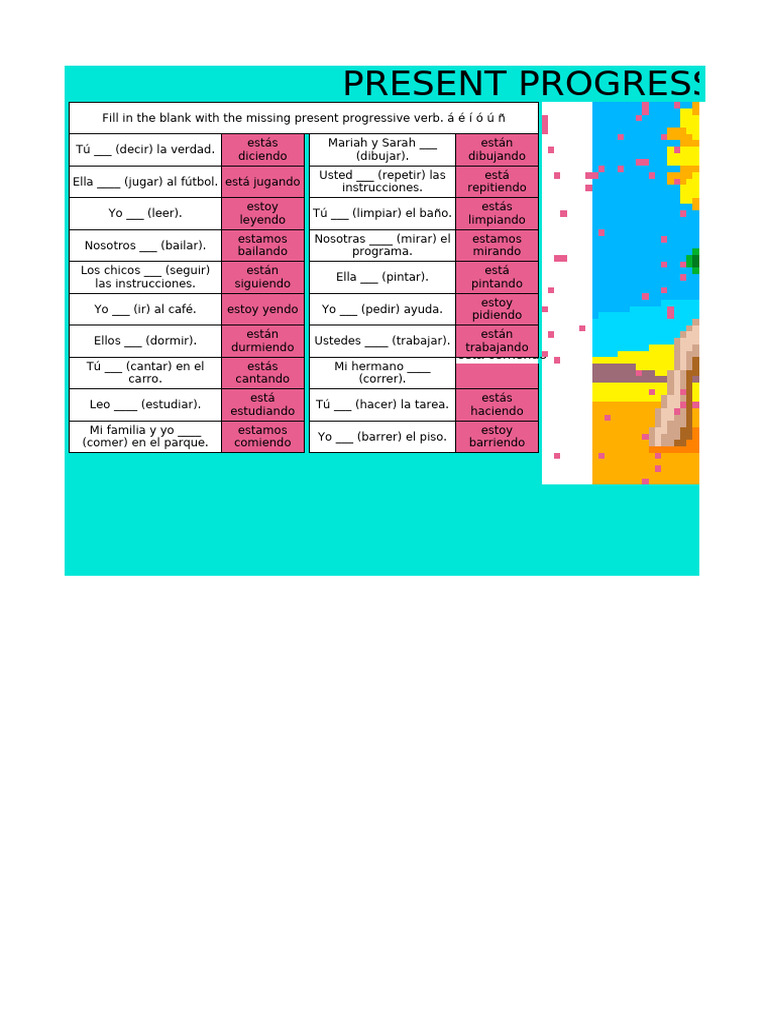 Camren Malone - Spa. 2-Present Progressive Verbs Mystery Pic | PDF