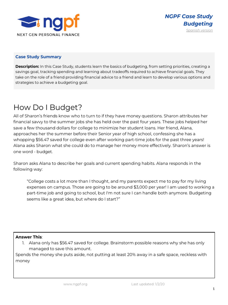 Budgeting Basics for Teens: A Case Study | PDF | Budget