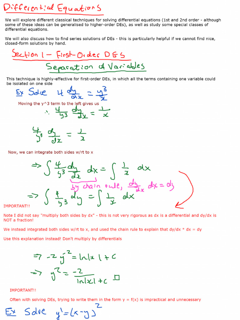 Interview Course - Differential Equations Topic Notes | PDF