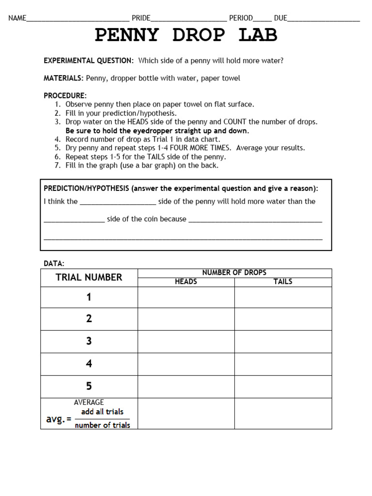 2015 Penny Drop Lab - Hypothesis | PDF | Experiment | Scientific Method